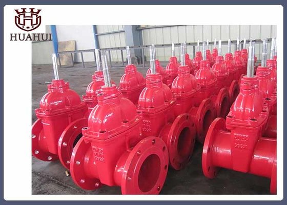 Red BS5163  resilient seated gate valve  rubber seal  valve double flange brass stem nut