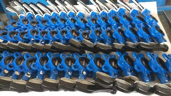 2" SS Stem Wafer Butterfly Valve Ductile Iron With Gearbox Blue Color