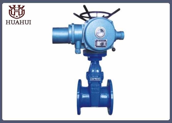Double Flanged Resilient Seated Gate Valve Electric Opration Blue Color Body