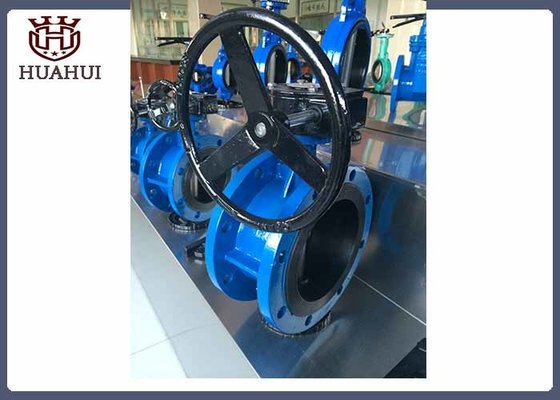 Handle Type Doule Flanged Butterfly Valve Ductile Iron Resilients Seated