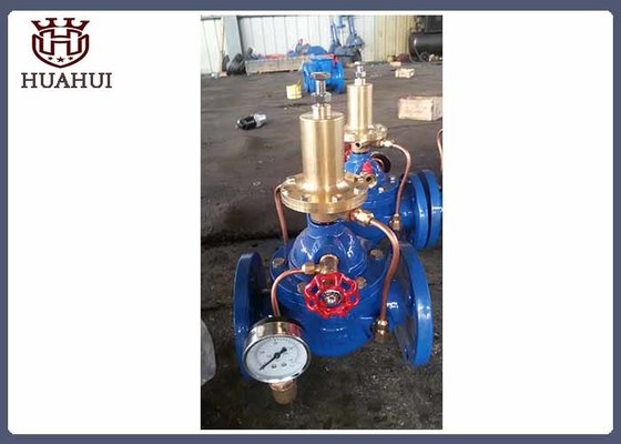 Double Flange Water Pressure Relief Valve Brass Pilot With Pressure Gauge