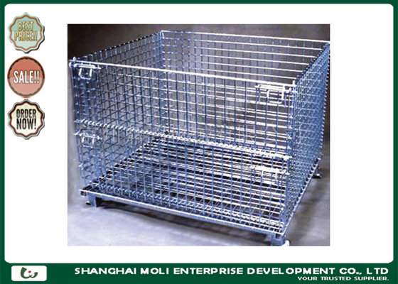 China Folding wire storage bins industrial collapsible metal storage crate with wheels distributor