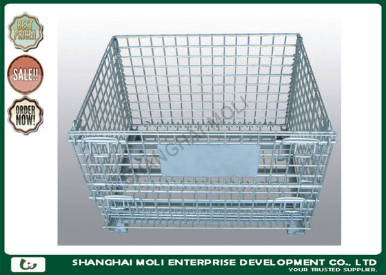 China Industrial collapsible metal storage bins on wheels wire cage silver or blue color distributor