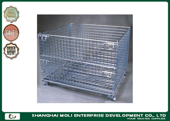 China Galvanized foldable wire stackable storage bins , warehouse storage cage distributor