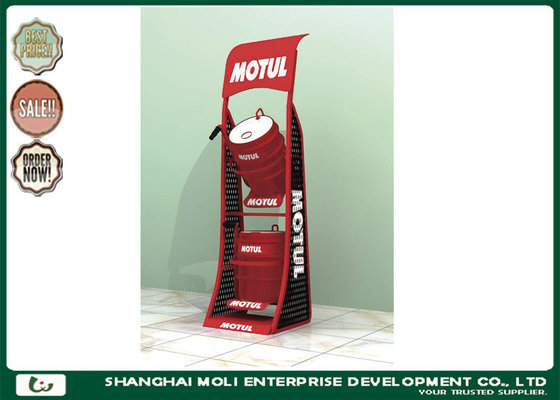 China Drum Lubricating Oil Display Rack Pop Display Stand With Perforated Plated distributor