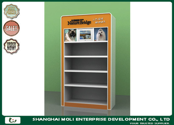 cheap Orange Metal Frame Petfood Four Layers Retail Display Shelves In Supermarket