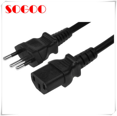 Brazil 3 Pin Plug To C13 Power Cord Assembly 13 A 250v For Industrial Equipment