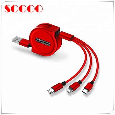 Data USB Cable Assembly Flat 3 In 1 Fast Charging Stretch USB Cable For Iphone