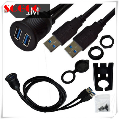 Car Flush Mount USB Extension Cable , Waterproof USB 3.0 Panel Mount Cable