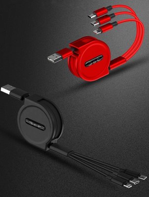 Data USB Cable Assembly Flat 3 In 1 Fast Charging Stretch USB Cable For Iphone