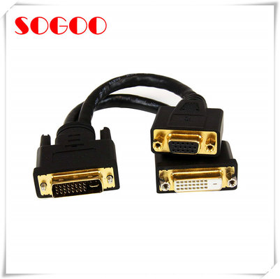 Black Bespoke Cable Assemblies 24+1 Dvi D To VGA Male Cable / DB9 Pin To Dvi Cable