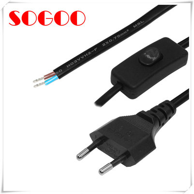 2.5 A 250v Power Cord Length Customized With Inline Switch / Stopper Strain Relief