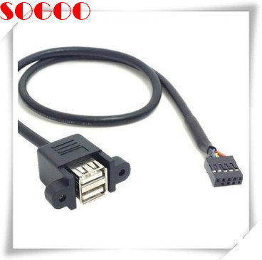 Panel Mount USB Extension Cable 9 Pin Header To Dual USB Extension Cable