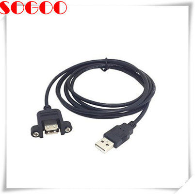 Black Panel Mount Cable , USB 2.0 A To A Male To Female Extension Cable With Screws