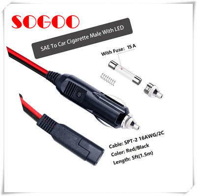 12/24V Male To Male Cigarette Lighter Cable OEM / ODM Available 1 Year Warranty