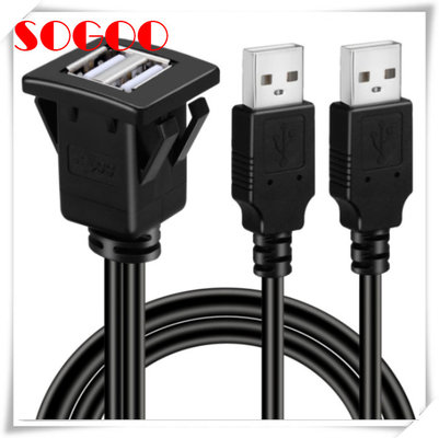 Dual Ports Square USB Panel Flush Mount Cable USB 2.0 Male To Female With Buckle