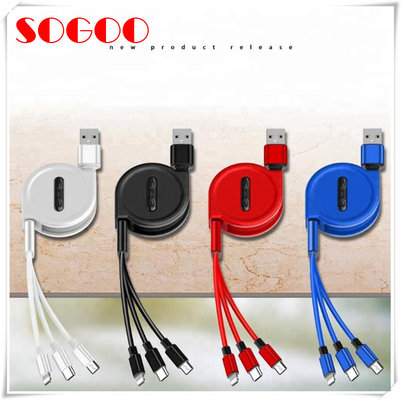 Data USB Cable Assembly Flat 3 In 1 Fast Charging Stretch USB Cable For Iphone