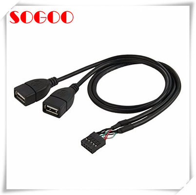 Black Motherboard USB Cable Dual USB A Female To 10 Pin Housing Cable