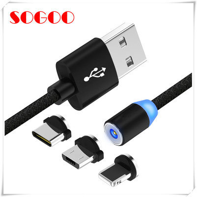 3 In 1 Magnetic USB Cable Assembly , 8 Pin / Micro 5 / USB Type C Magnetic Charging Cable