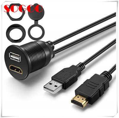 Car / Boat Waterproof HDMI Cable USB HDMI Extension Flush Dash Panel Mount Cable