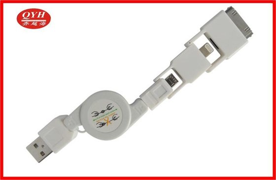 Security white 3 In 1 Retractable USB Cable Two Way For Sync Charging