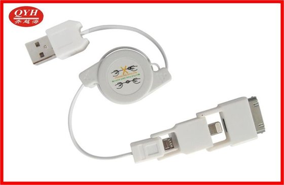 Security white 3 In 1 Retractable USB Cable Two Way For Sync Charging
