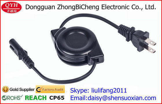 8 female Retractable Power Cord , Tablet Charger AC 2pin Power Extension Cord