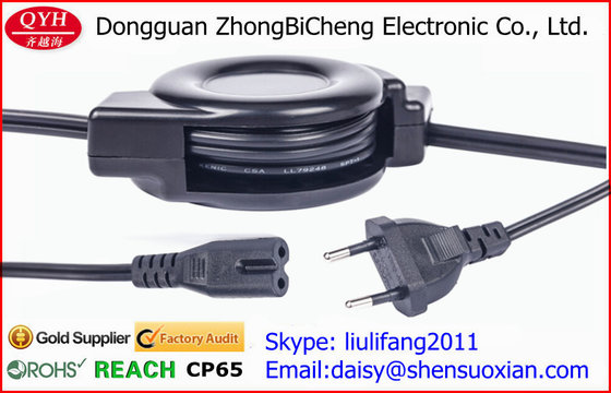 Medical Grade 2 Bare Wires Retractable Power Cord Two Pin Figure 8 female plug