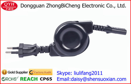 Male To Female Retractable Power Cord , European Standard AC Power Cord