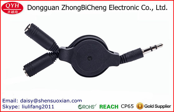 Retractable 3.5mm Male To 2 Dual Female Video Audio AV Cable