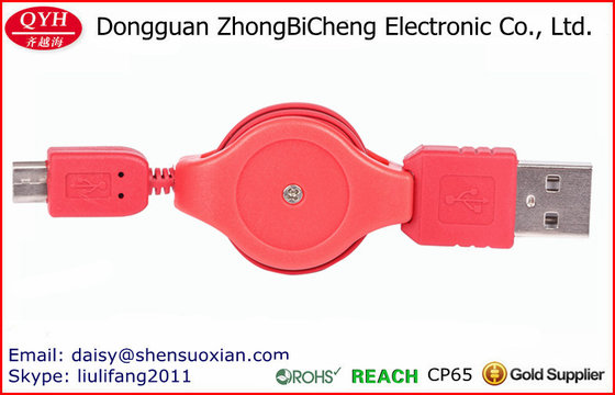 Red Color Two Sided Pull Sync Data Micro Retractable Usb Cable