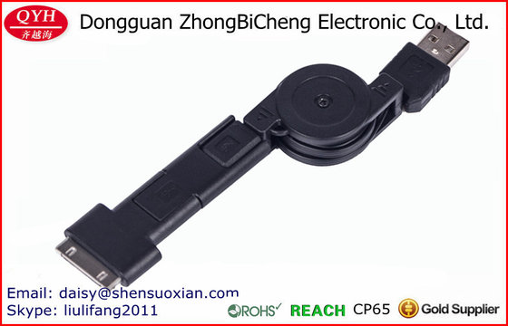 Universal RETRACTABLE 3 in 1 USB Data Sync Charging Cable Black