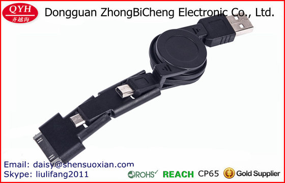 Universal RETRACTABLE 3 in 1 USB Data Sync Charging Cable Black