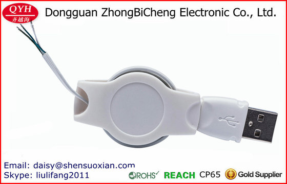 Retractable USB Cable To Custom Connector Jack For Charger