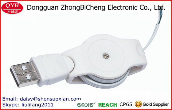 Retractable USB Cable To Custom Connector Jack For Charger