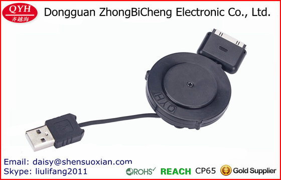 Plastic Reel One Way Retractable USB To 30pin Cable For Charging Sync Data Transmission