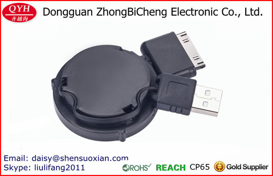 Plastic Reel One Way Retractable USB To 30pin Cable For Charging Sync Data Transmission