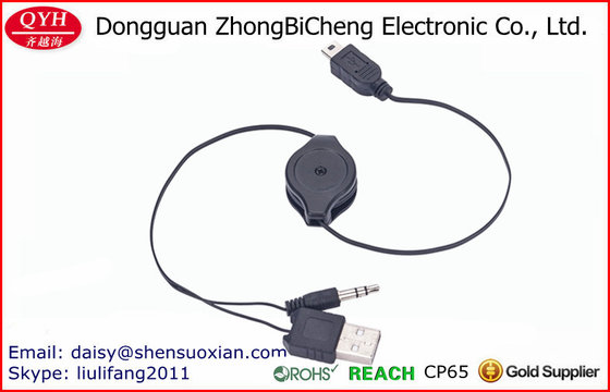 Double Sided Retractable Flat Wire Headphone Jack To Mini Usb Cable