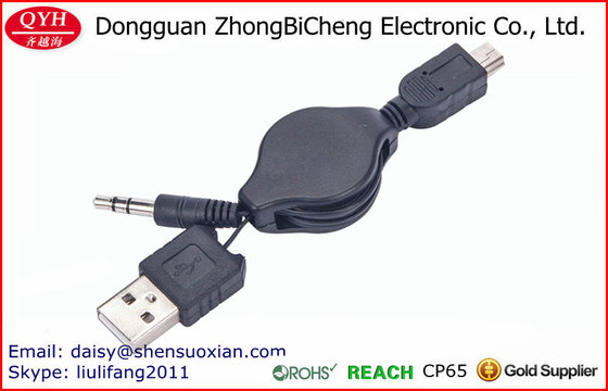 80cm Length Black Retractable Mini Usb To 3.5mm Jack Adapter Cable