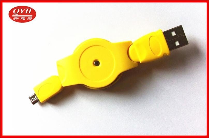 0.8M Yellow Retractable Micro USB Cable Two Way For Computer Charging