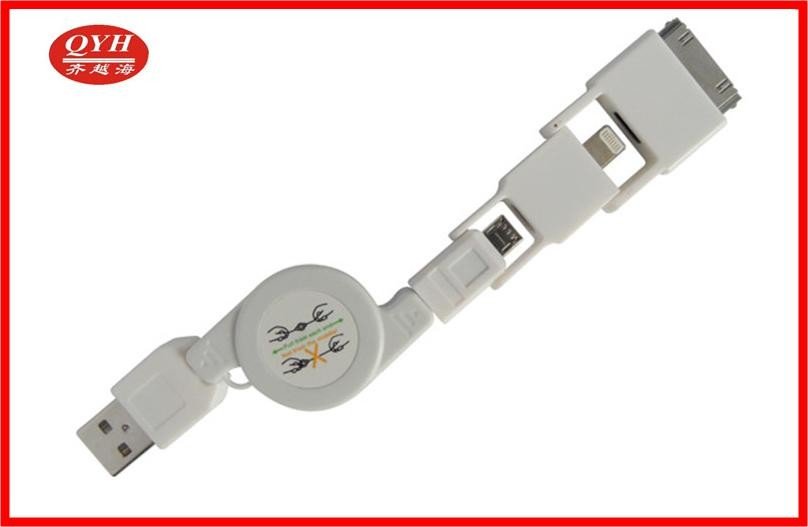 Security white 3 In 1 Retractable USB Cable Two Way For Sync Charging