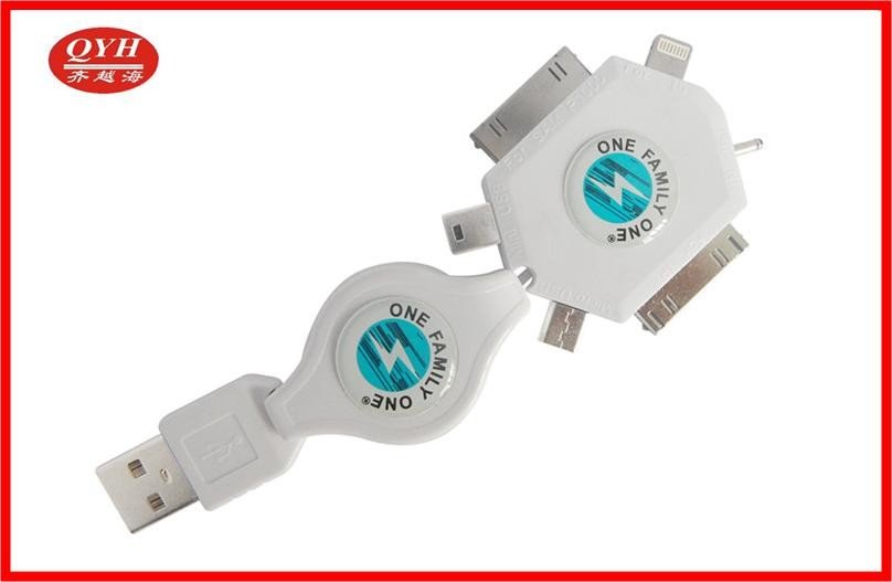 Two Way Retractable Charging Cable 6-In-1 Multiple Heads for Data Transmission