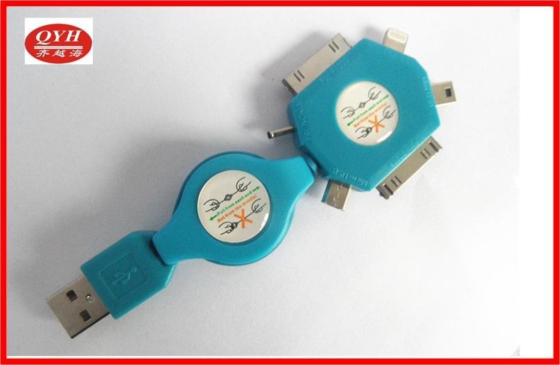 Multi Connectors Retractable Charging Cable 6-In-1 USB 2.0 Double Way Pull