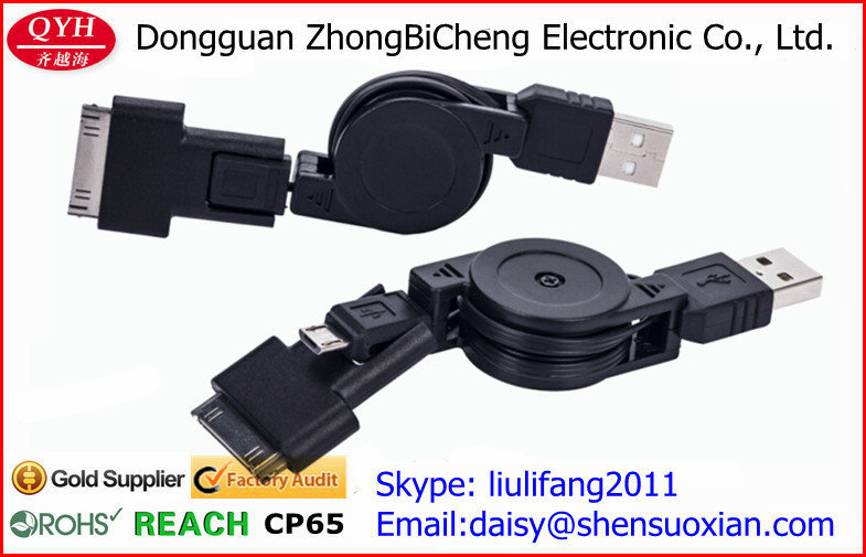 Multifunction Automatic Retractable Phone Cord Two In One Battery Chargers