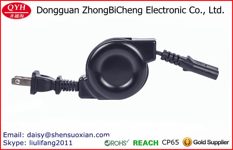Two Way Retractable USA Standard 2Pin Plug To Figure 8 Plug AC Power Cord