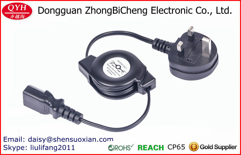 Portable 3 Prong 1.2M Retactable UK Power Cord