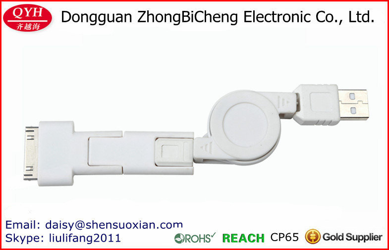 3 in 1 USB Retractable Charge Sync Cable Line For Android Cell Smartphone