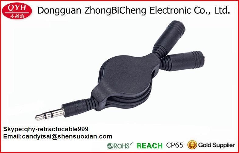 For Speakers/ Headphones 3.5MM Male To 2 Female Retractable Video Cable
