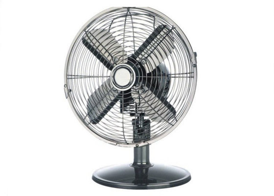 Retro OEM 4 Blades Electric Metal Desk Fan with Stand Round Base / Air Cooling Fan supplier