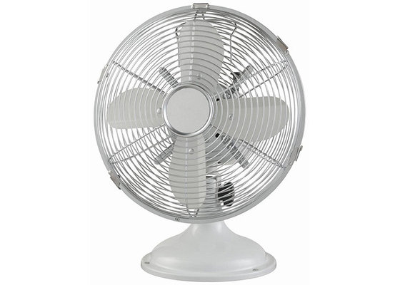 Retro OEM 4 Blades Electric Metal Desk Fan with Stand Round Base / Air Cooling Fan supplier